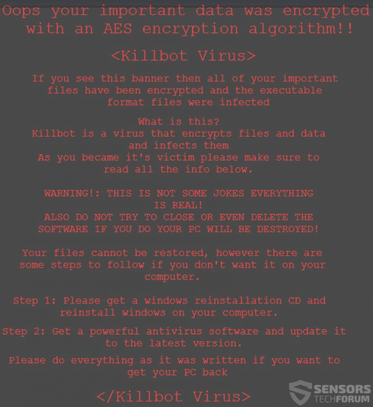 Remove KillBot Ransomware - Restore Files