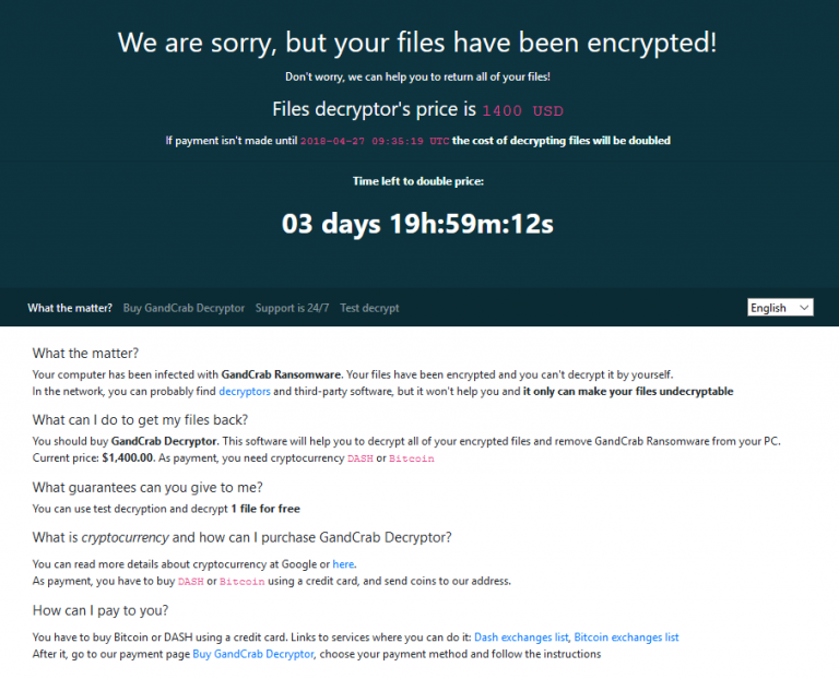 .CRAB Virus (GANDCRAB V2.1 Ransomware) – Remove and Restore Files