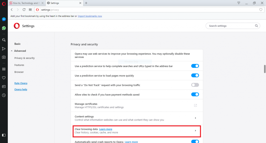 How to Clean up Cache, Cookies and History on Opera