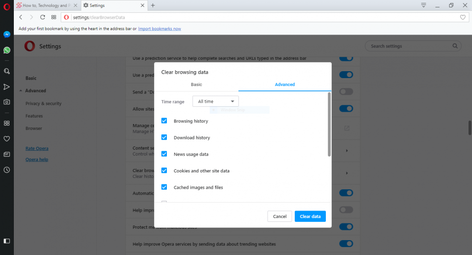 How to Clean up Cache, Cookies and History on Opera
