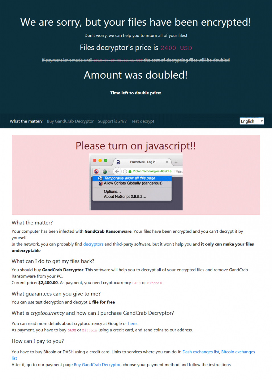 Retire GANDCRAB v5.0.4 Cryptovirus - Descifrar archivos