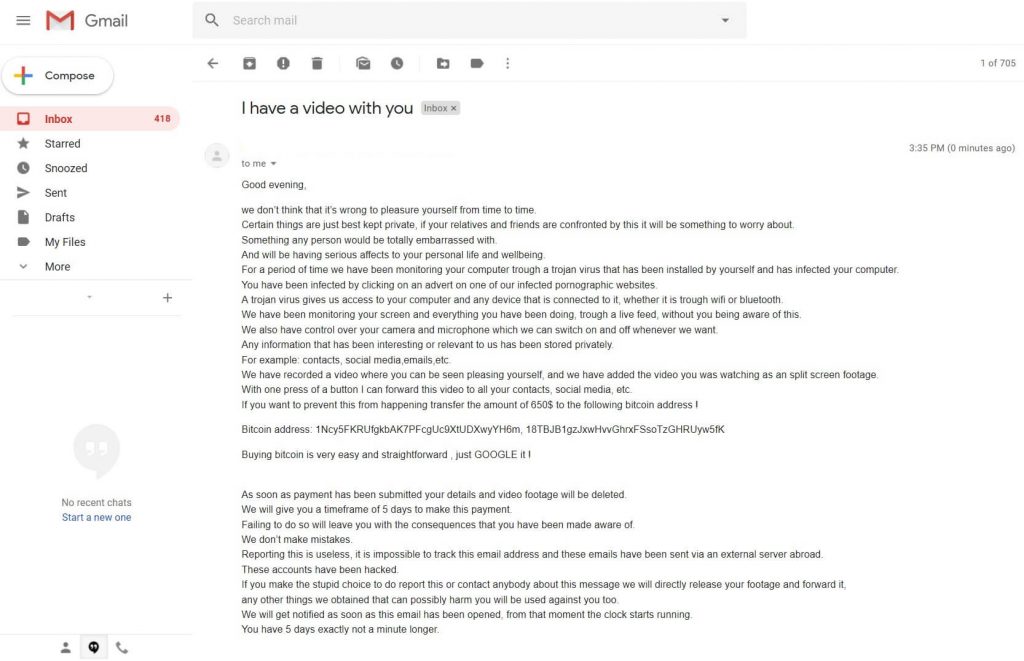 Remove “I have a video with you” E-mail Scam Fully