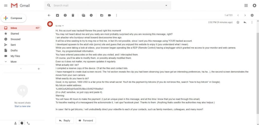 Remove "This account was hacked" Scam