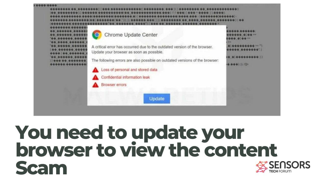 You need to update your browser to view the content Scam Remove