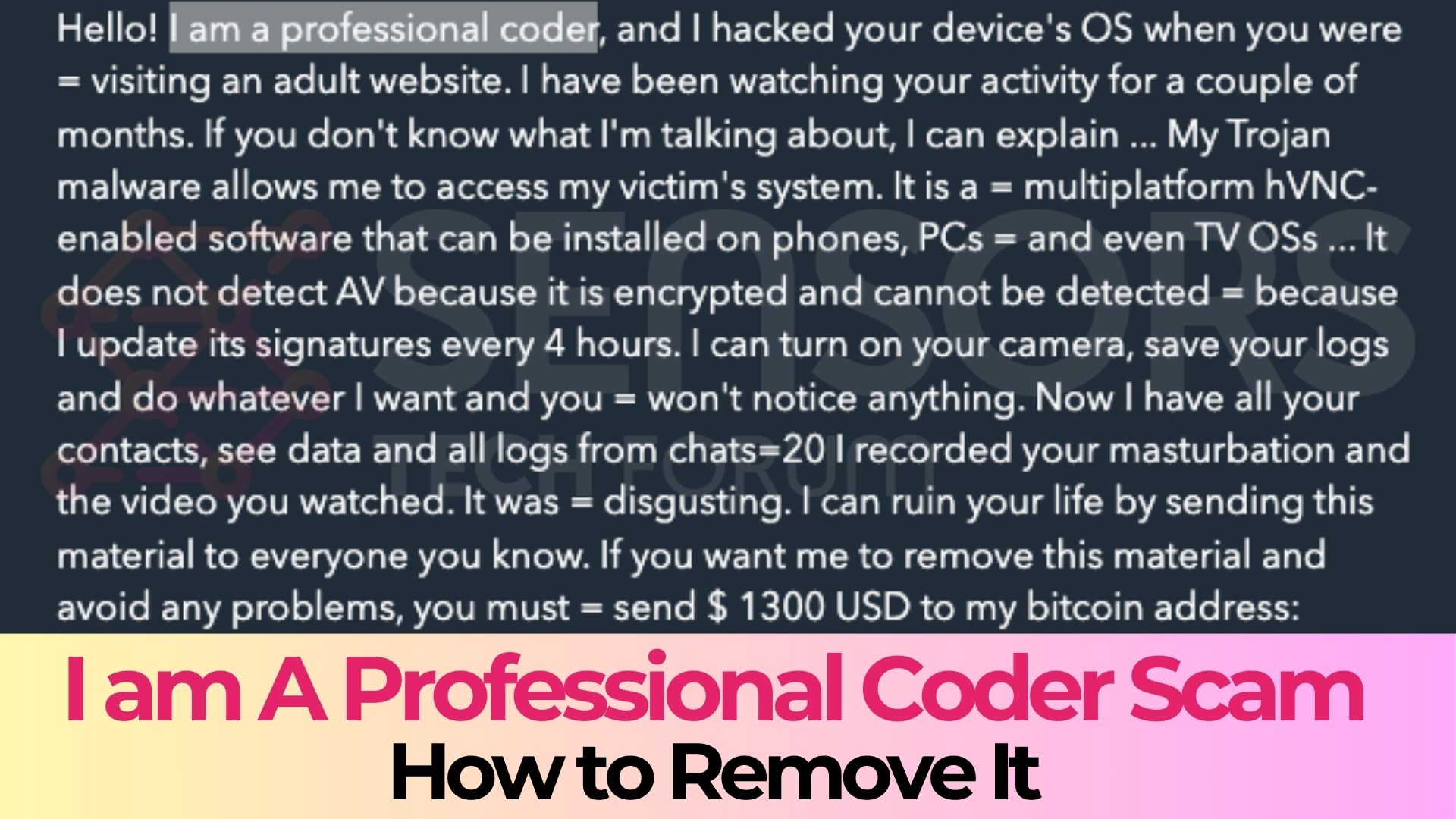 I Am a Professional Coder E-Mail Scam - Removal Guide