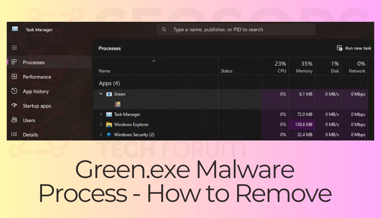 Proceso de malware Green.exe - Cómo quitar